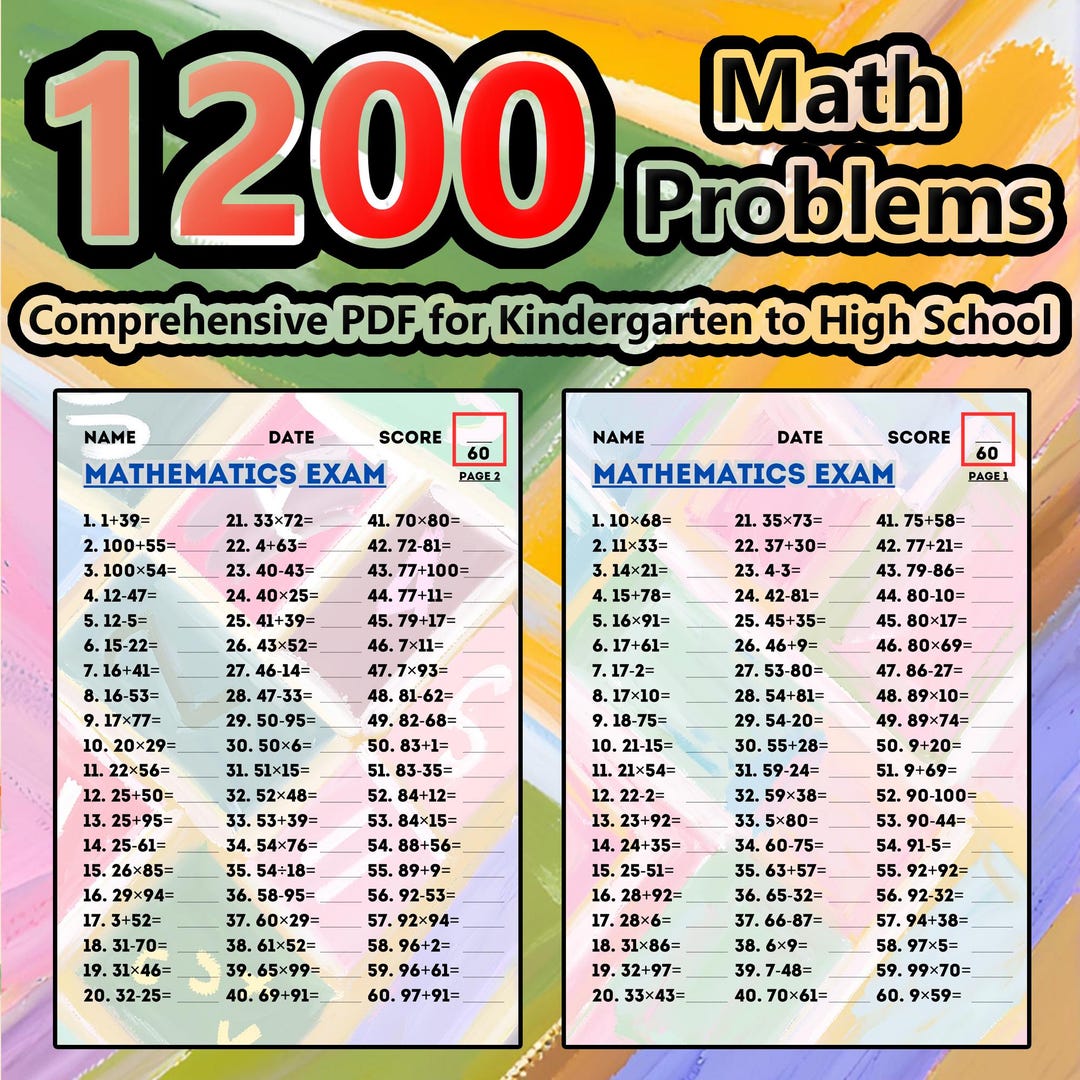 1200 Math Problems Comprehensive PDF for Kindergarten to High School - Etsy