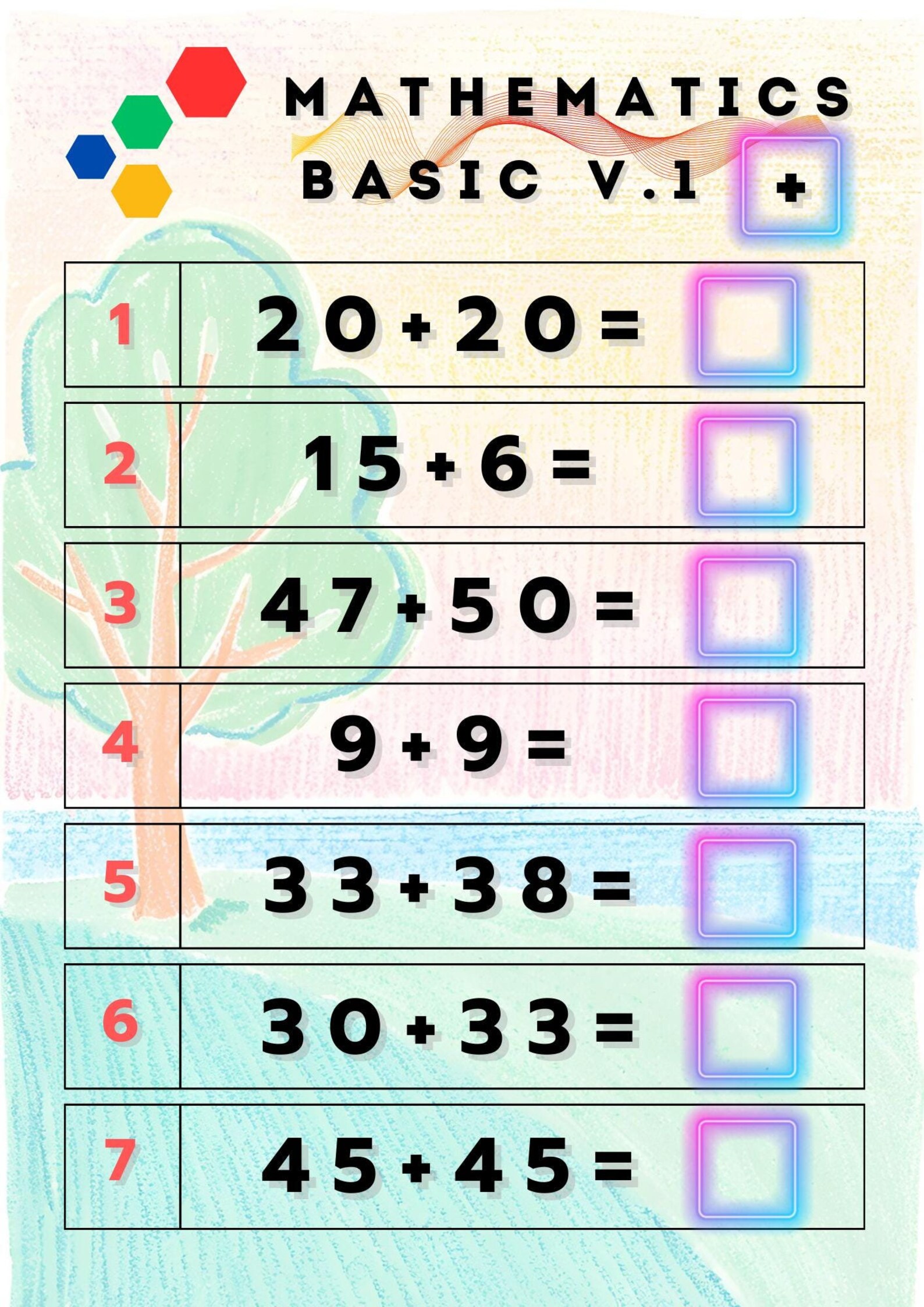 105 Basic Math Problems (+) Printable PDF for Kids (kindergarten to ...