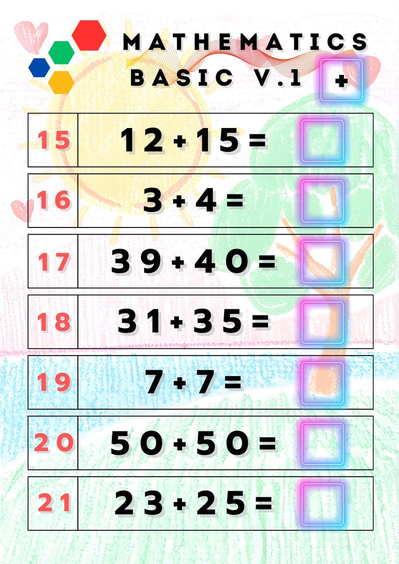 105 Basic Math Problems (+) Printable PDF for Kids (kindergarten to ...