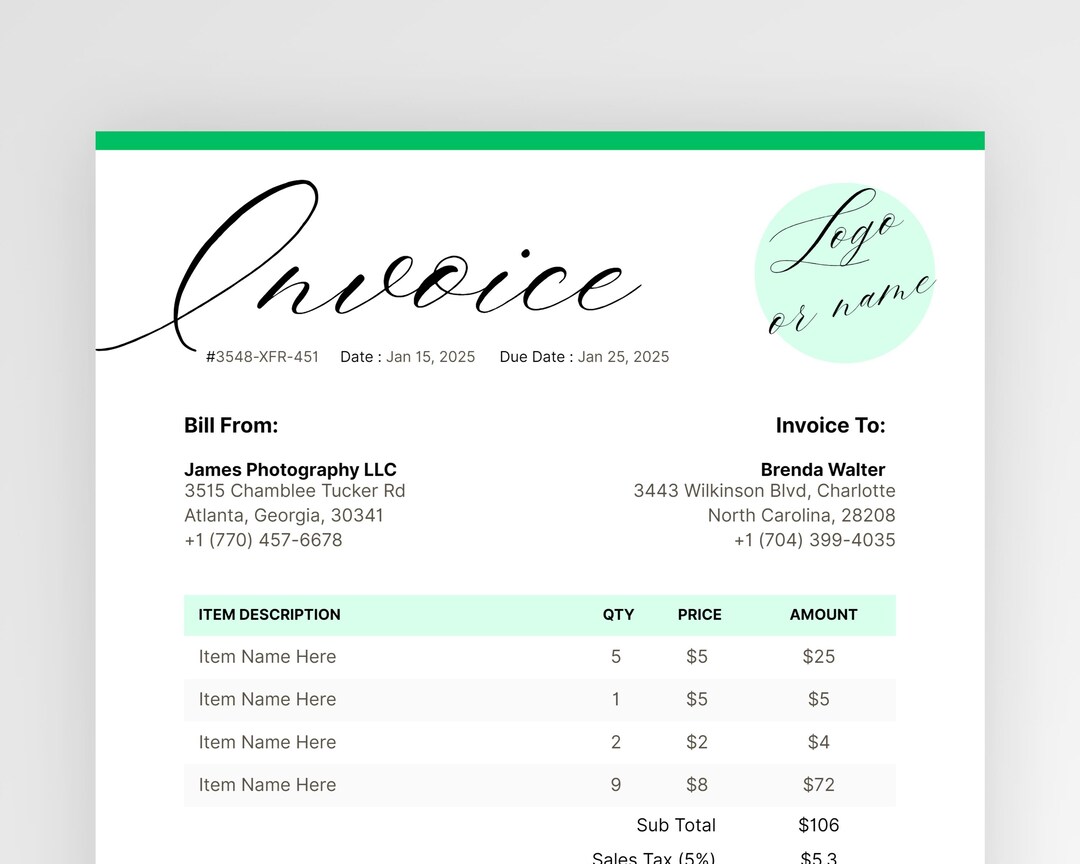 Minimalist Invoice Template | Editable & Printable Billing Form for ...