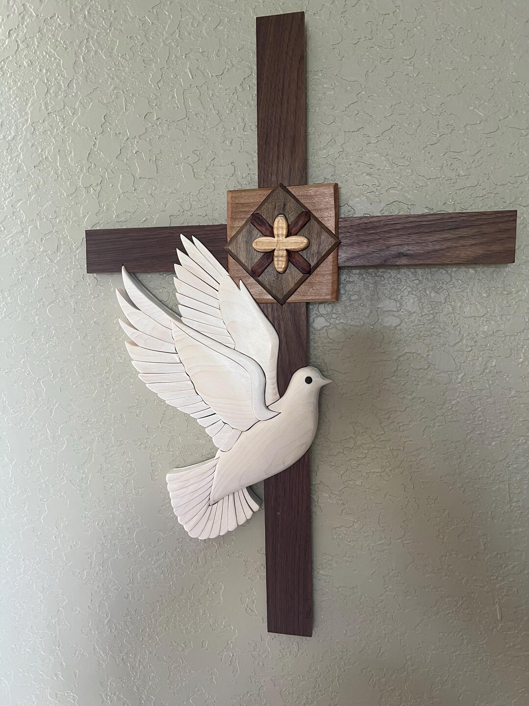 Dove With Cross Intarsia - Woodcraft - Wall Art - Etsy