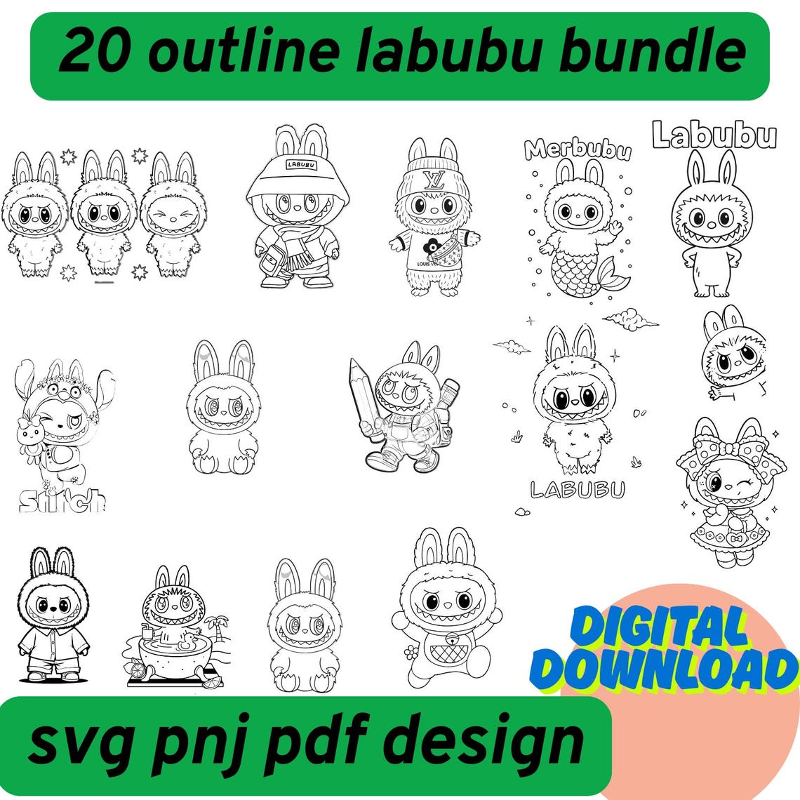 20 Cute Labubu SVG Bundle | Labubu Cut Files for Cricut Silhouette ...