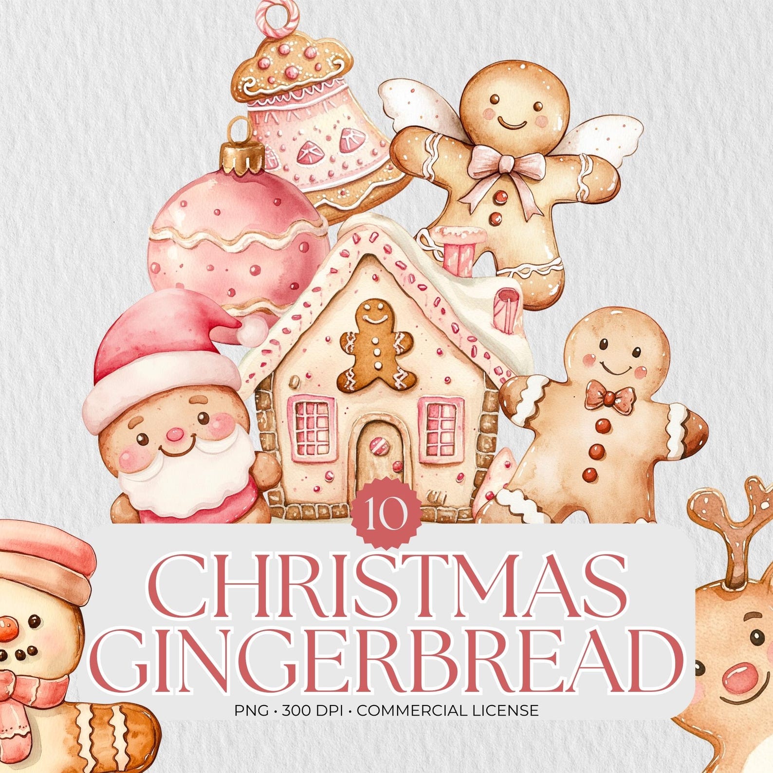 Watercolor Gingerbread Clipart Set | Cute Pink Gingerbread | Christmas ...
