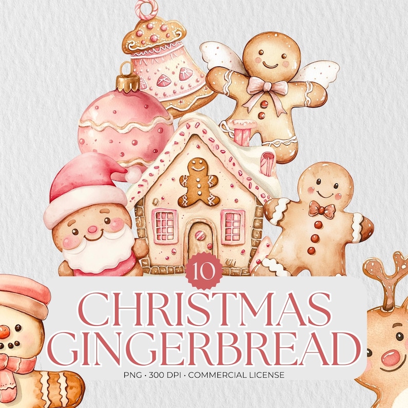 Watercolor Gingerbread Clipart Set | Cute Pink Gingerbread | Christmas ...