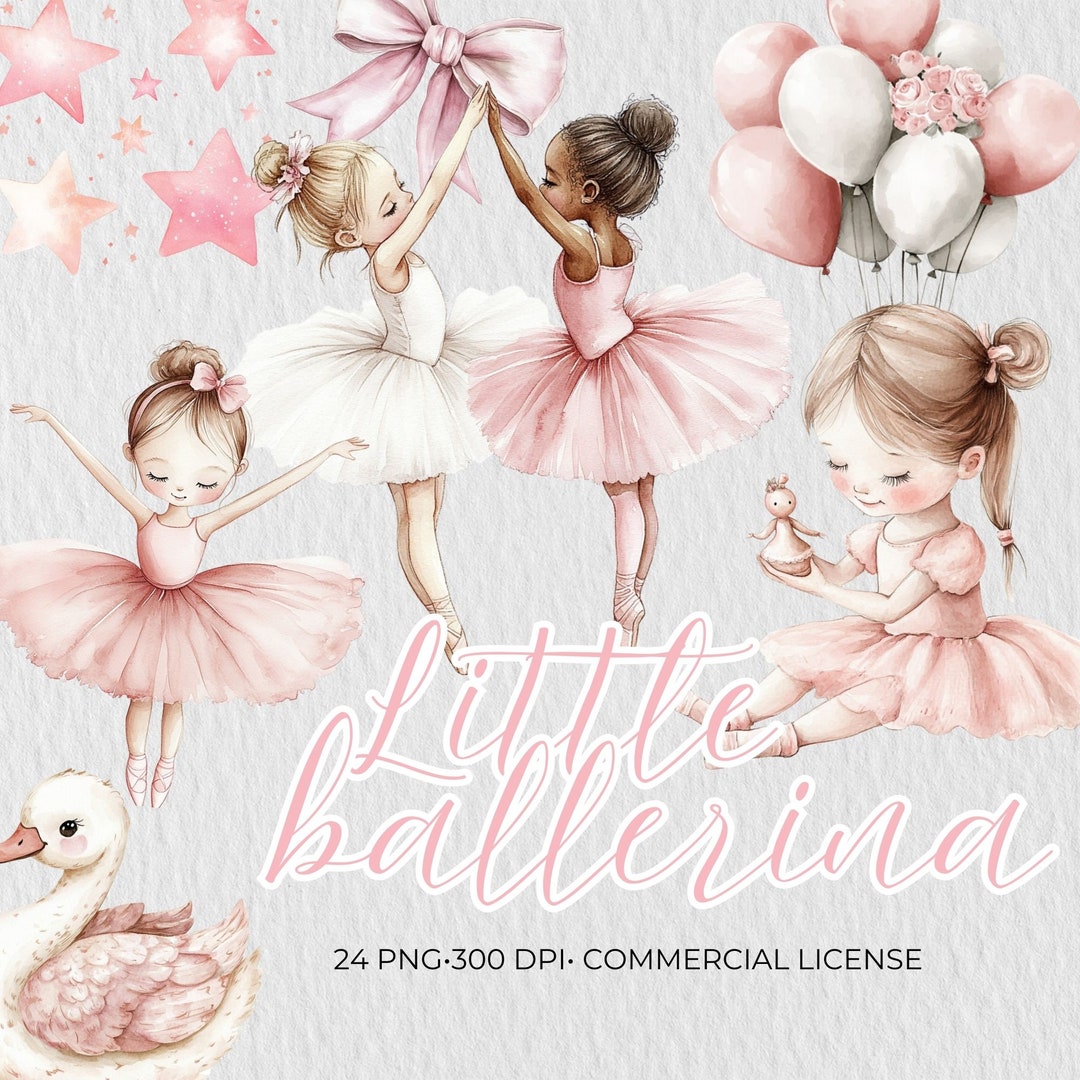 Cute Ballerina Watercolor Clipart | Swan Lake Watercolor Clipart | Pink ...