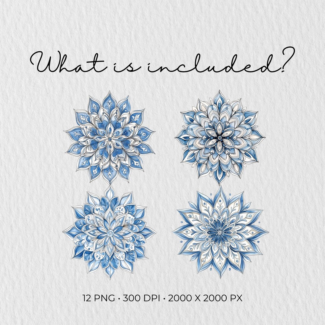 Watercolor Snowflake Clipart: Icy Blue Winter PNG Set (digital Download ...