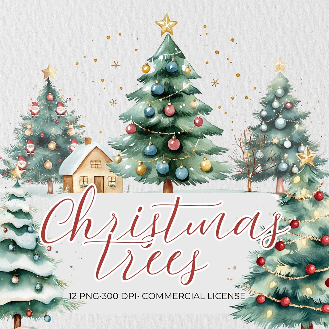 Christmas Watercolor Tree Clipart | Watercolor Christmas PNG ...
