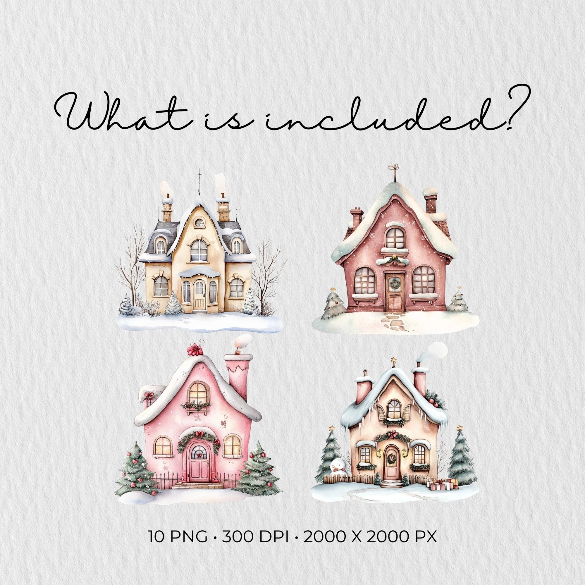 Watercolor Christmas House Clipart | Christmas Card Art | Christmas ...