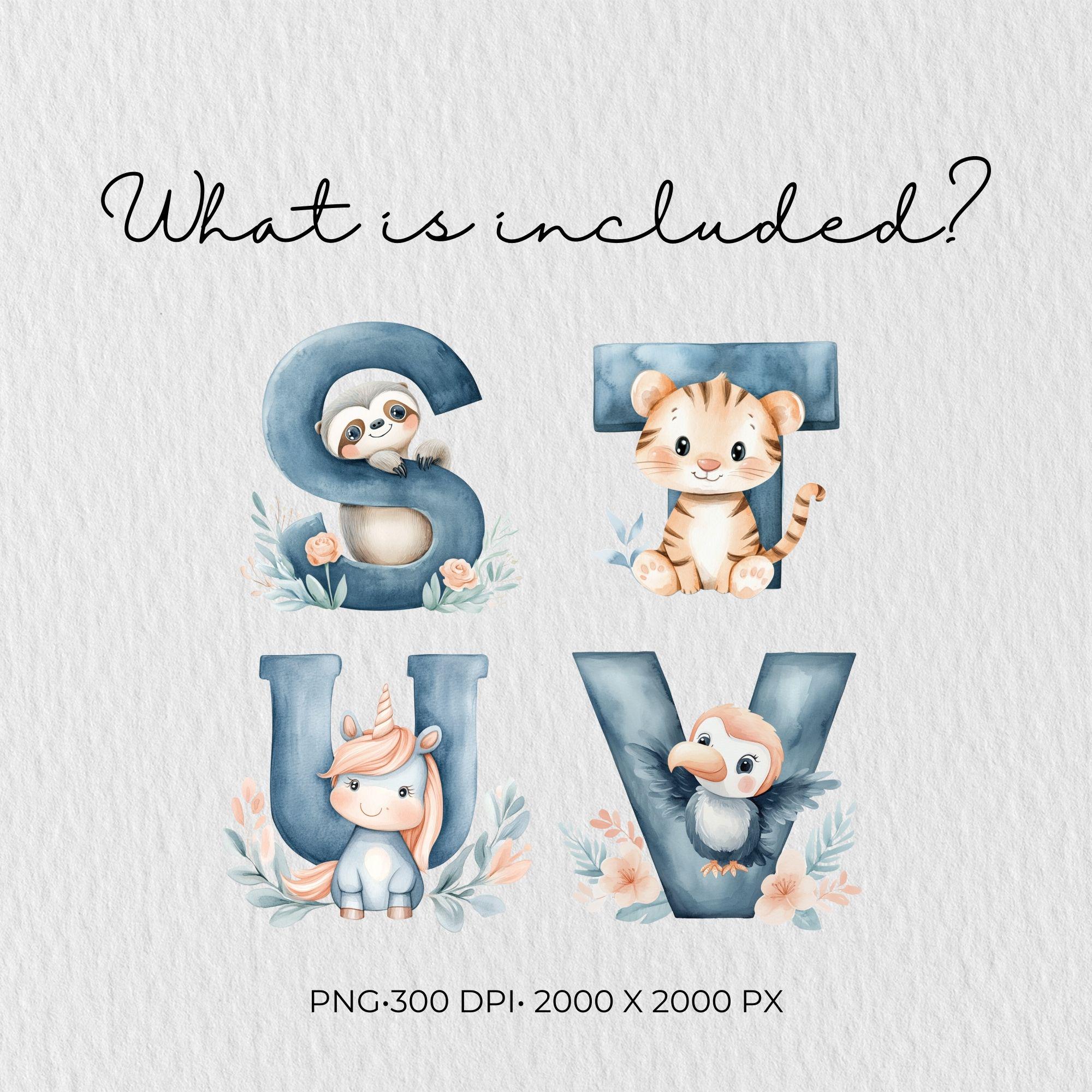 Cute Watercolor Animal Alphabet | School Beginner Clipart Set | Kids ...
