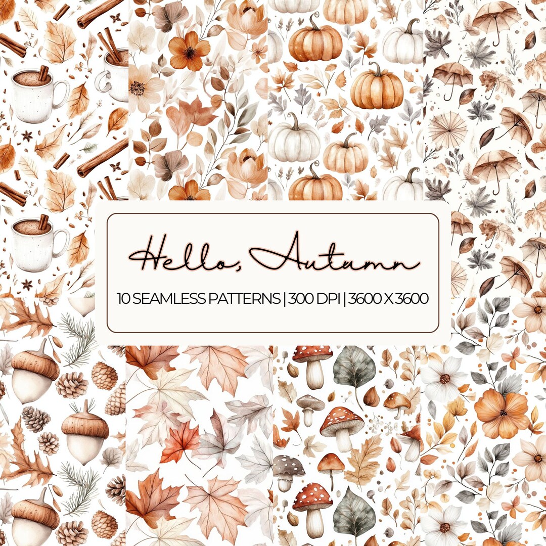 Autumn Seamless Pattern, Autumn Printable Paper, Pumpkin Scrapbook ...