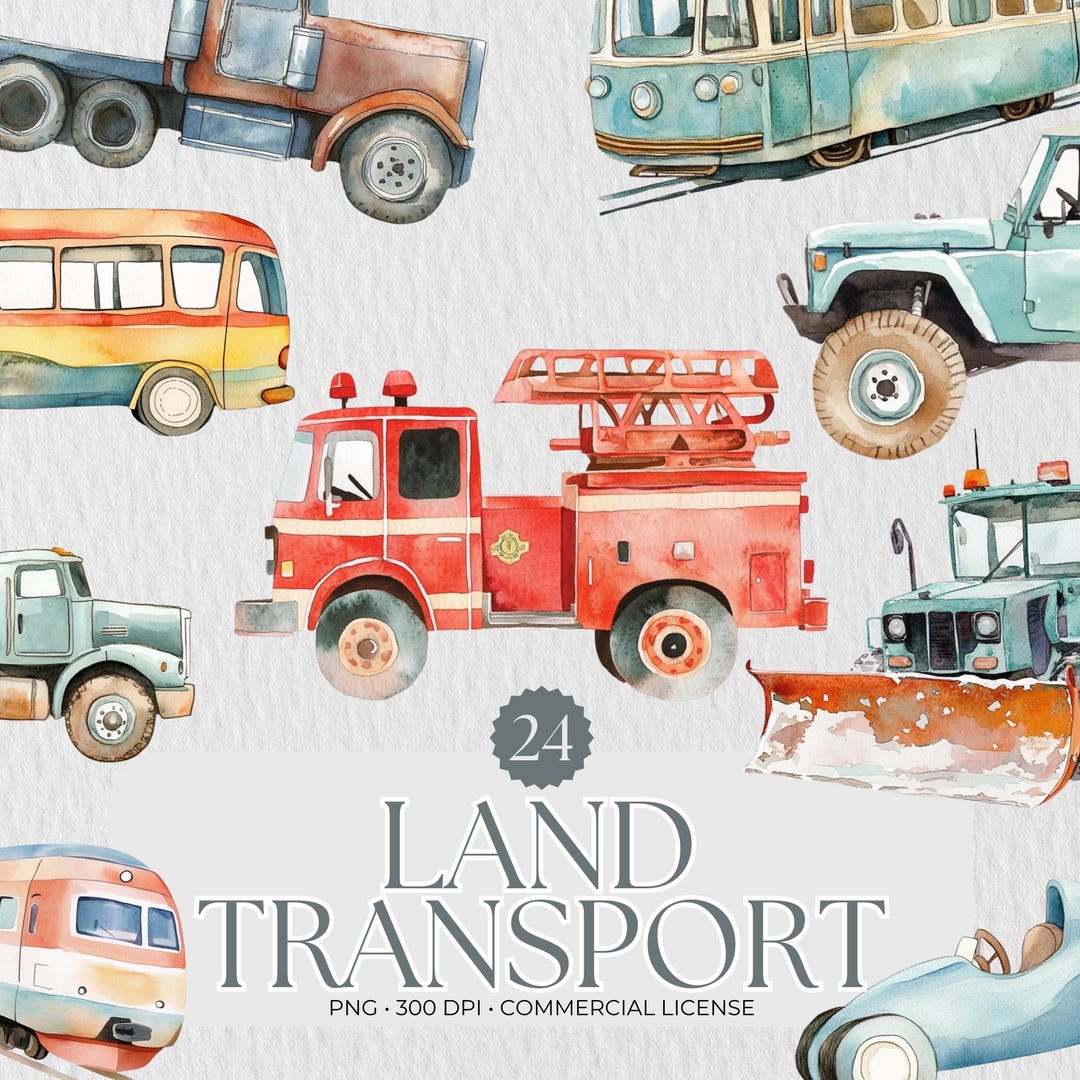 Transport Clipart Bundle | Watercolor Vehicle Illustrations | Cars ...