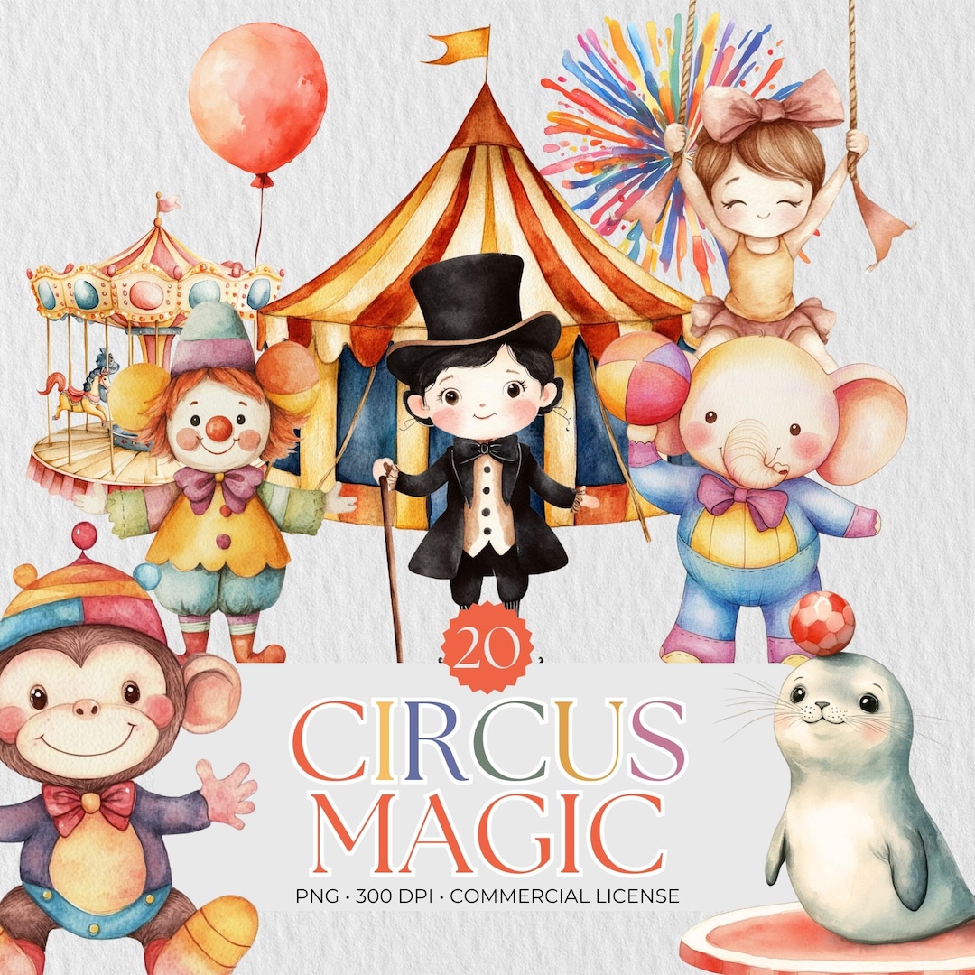 Watercolor Circus Clipart: Carnival Animals PNG (commercial Use) - Etsy