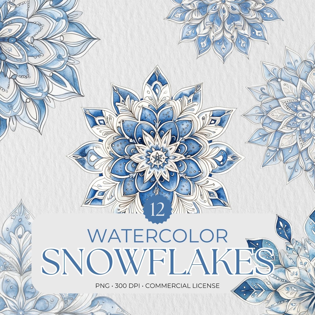 Watercolor Snowflake Clipart | Blue Icy Snowflake PNG | Winter ...