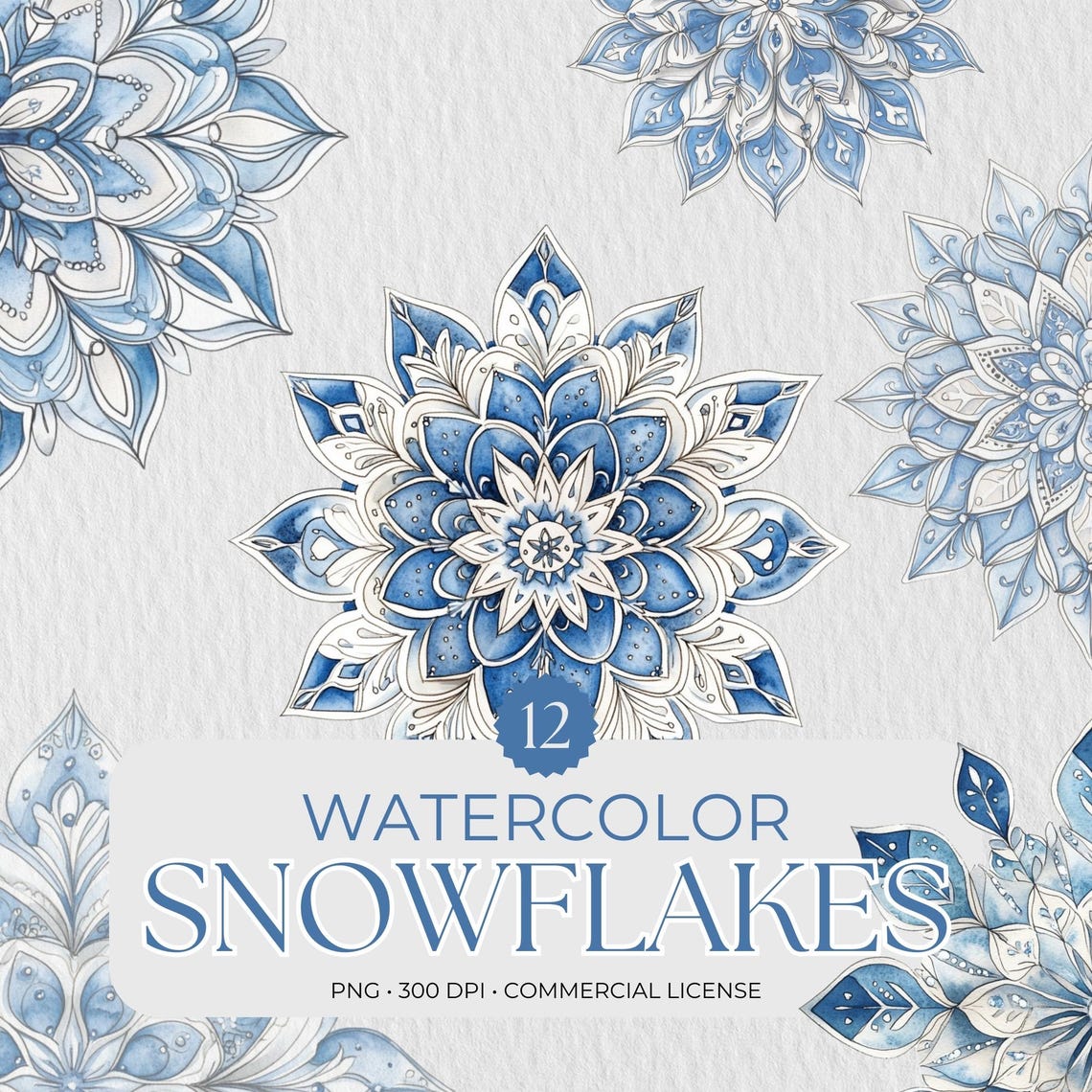 Watercolor Snowflake Clipart | Blue Icy Snowflake PNG | Winter ...
