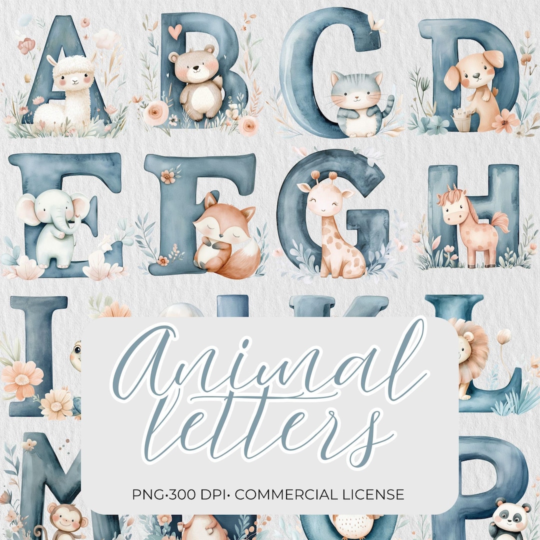 Cute Watercolor Animal Alphabet | School Beginner Clipart Set | Kids ...