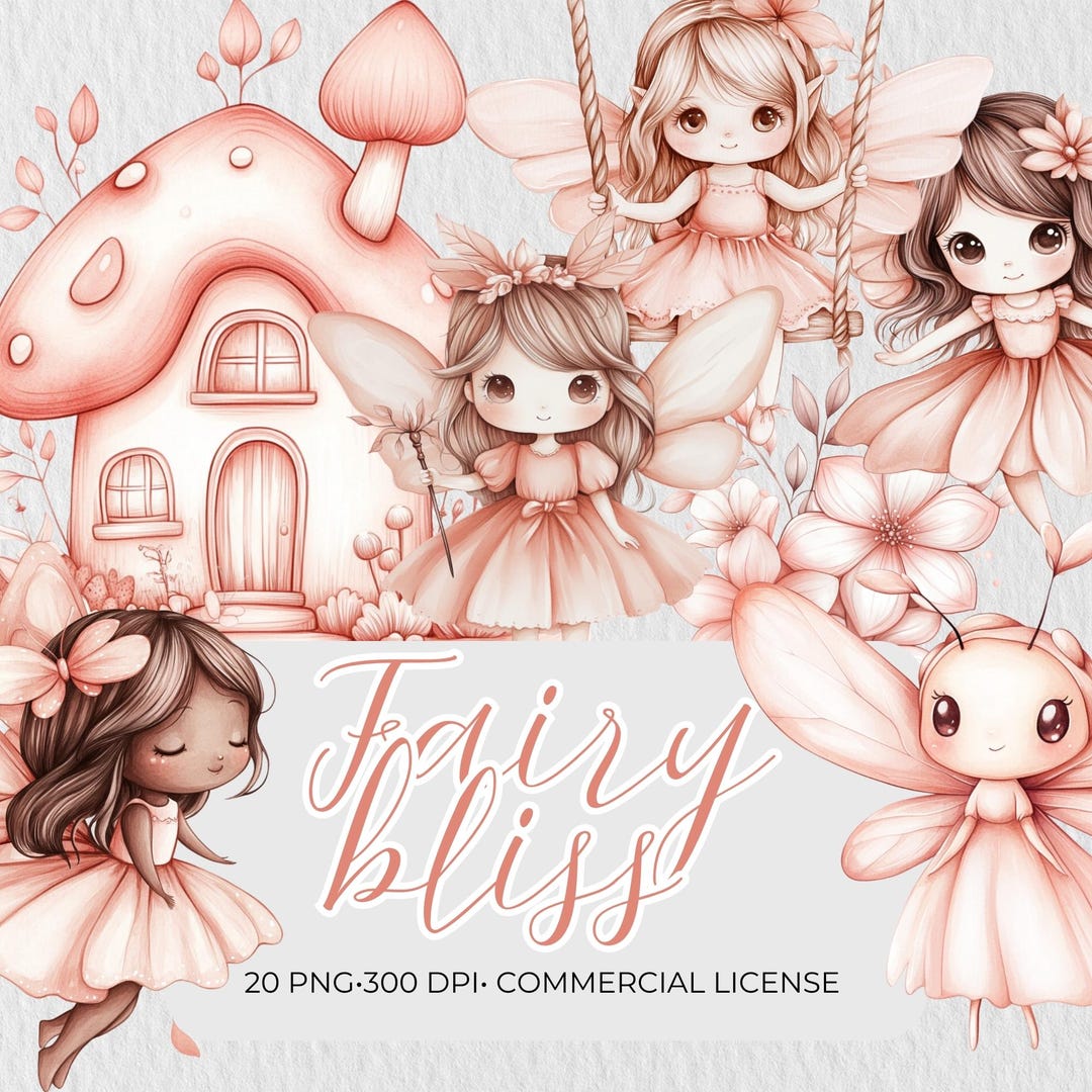 Watercolor Fairy Clipart Set: Pink Fairies, Mushrooms, Unicorns (PNG ...