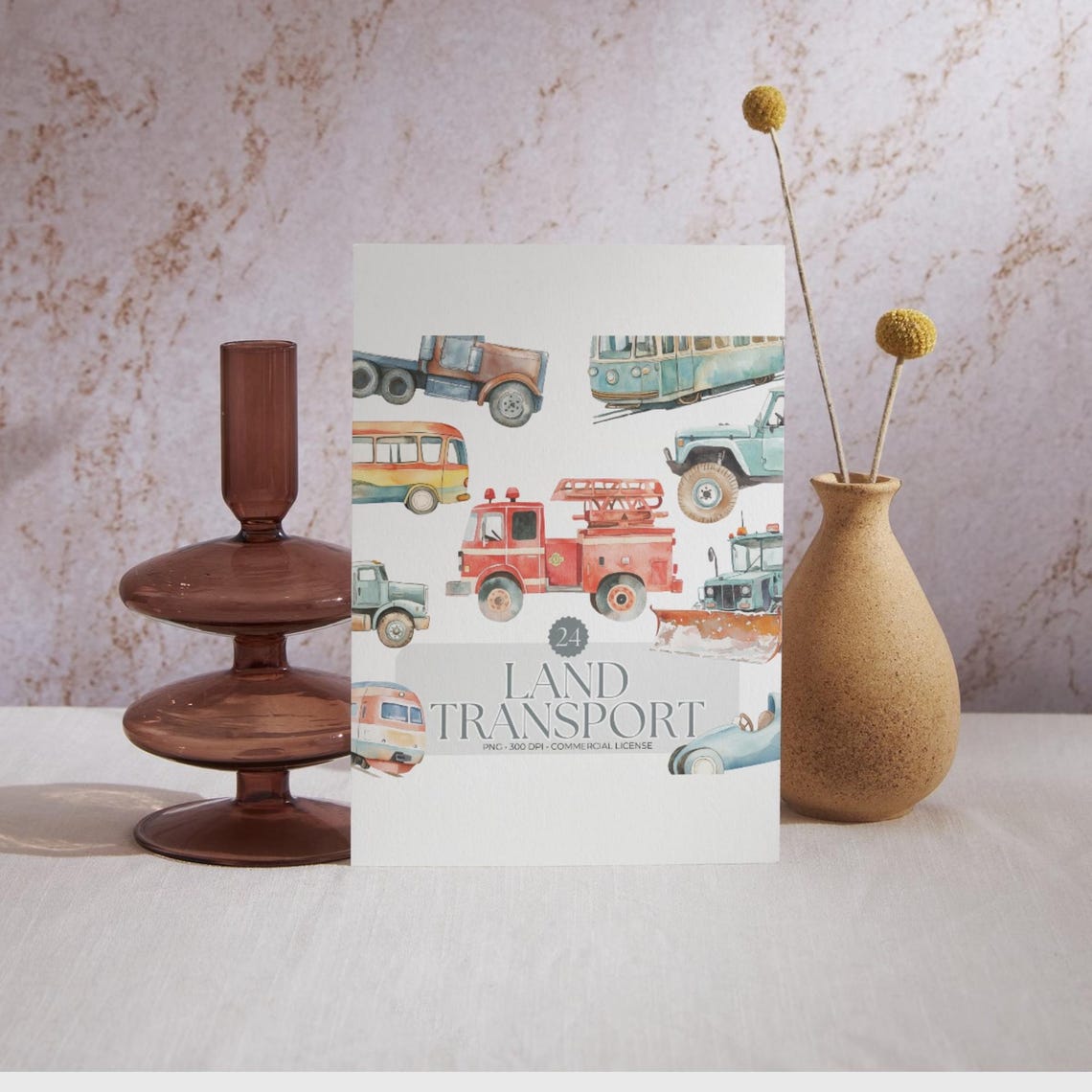 Watercolor Transportation Clipart: 24 Vehicle Illustrations (PNG) - Etsy