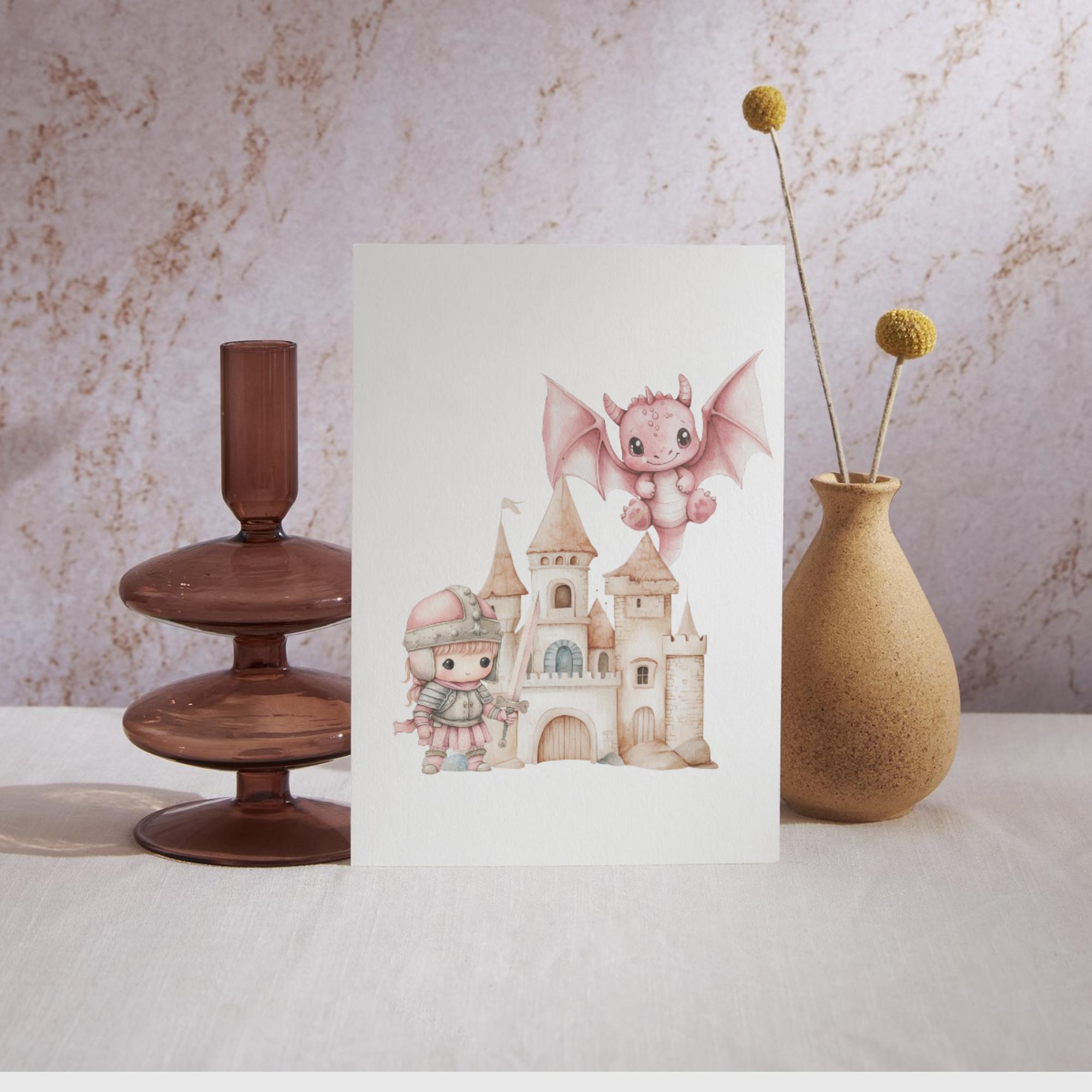 Baby Dragon Nursery Art | Dragon and Knights Watercolor Clipart Set ...