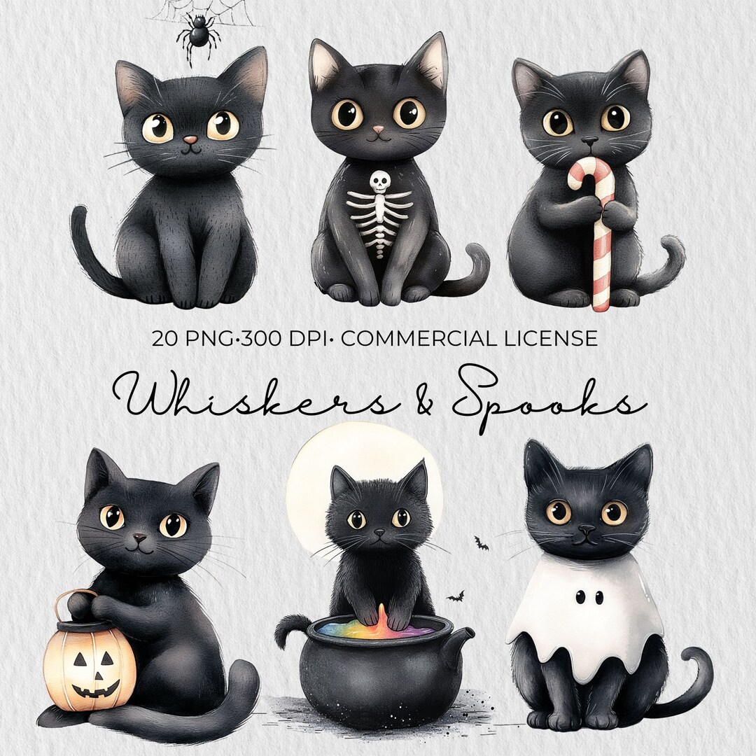Halloween Cats Clipart Bundle | Cute Cats Watercolor Illustrations ...