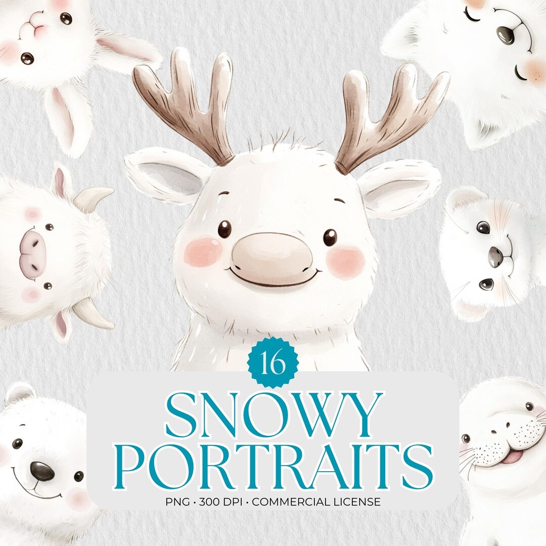 Watercolor Arctic Animal Portraits | Cute Arctic Friends Clipart | Cute ...