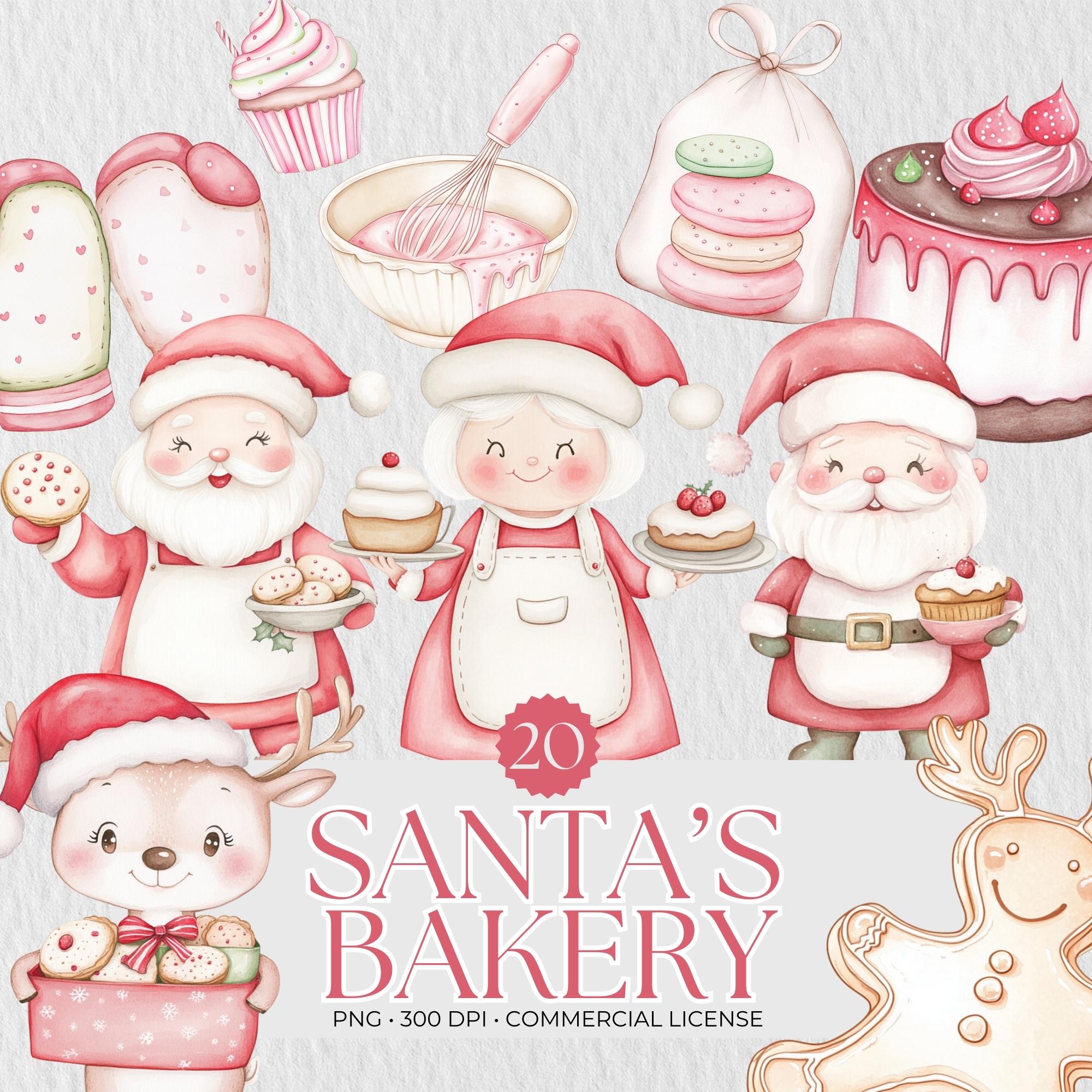 Christmas Bakery Clipart | Watercolor Santa Baking | Sweet Christmas ...