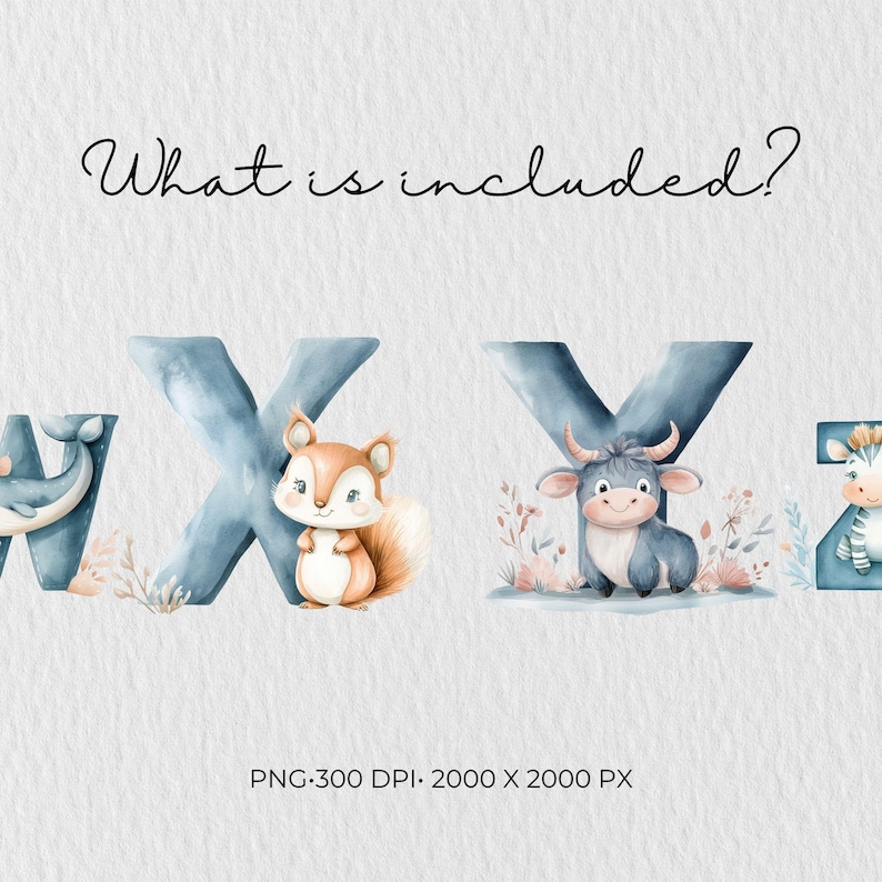 Cute Watercolor Animal Alphabet | School Beginner Clipart Set | Kids ...