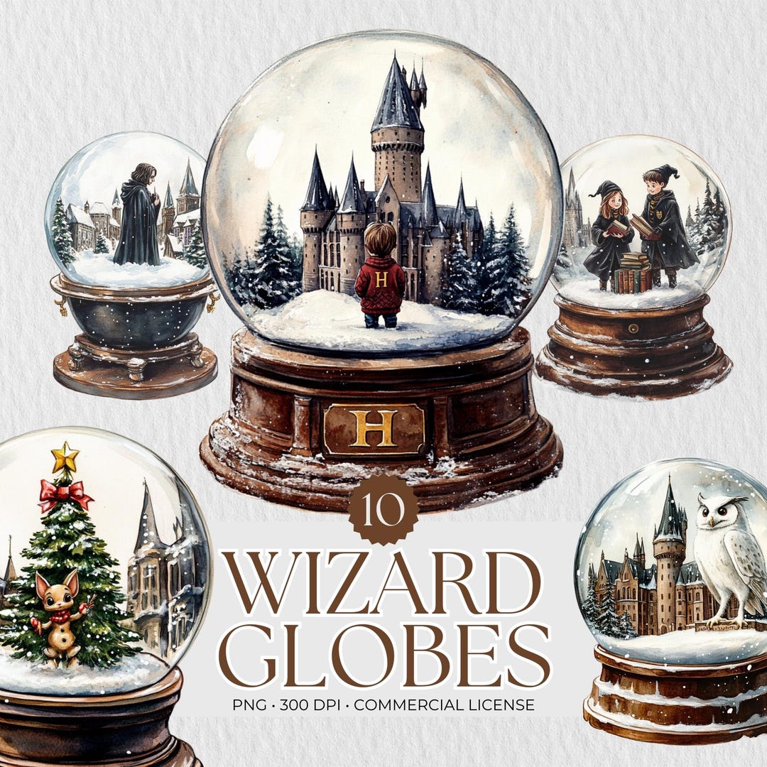 Watercolor Wizard Snow Globes Clipart: Magical Illustrations (PNG) - Etsy