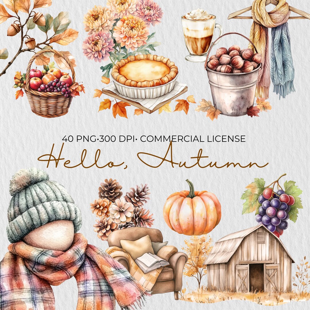 Watercolor Autumn Clipart Bundle | Watercolor Cozy Autumn Planner ...