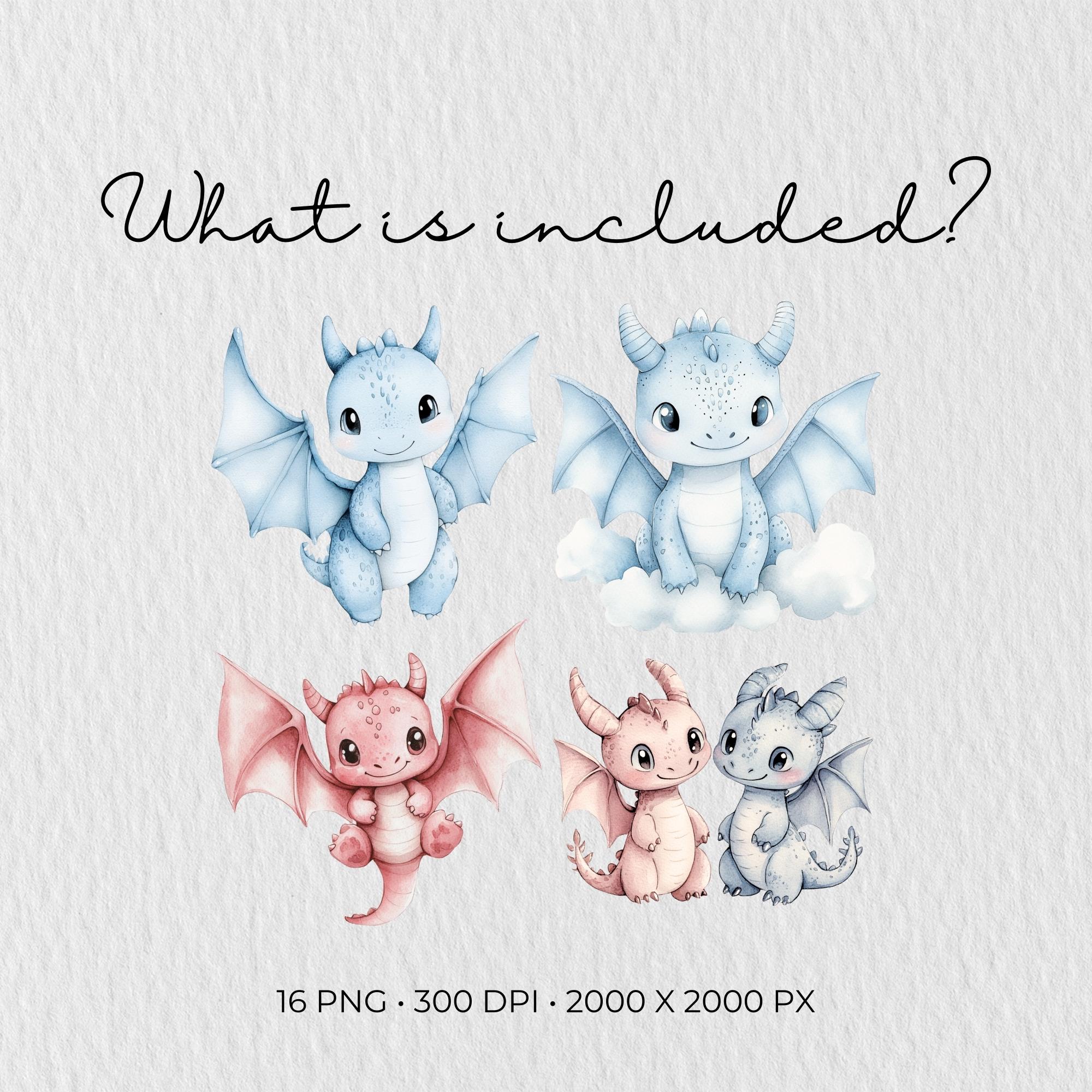 Baby Dragon Watercolor Clipart Set: Nursery Art (PNG) - Etsy