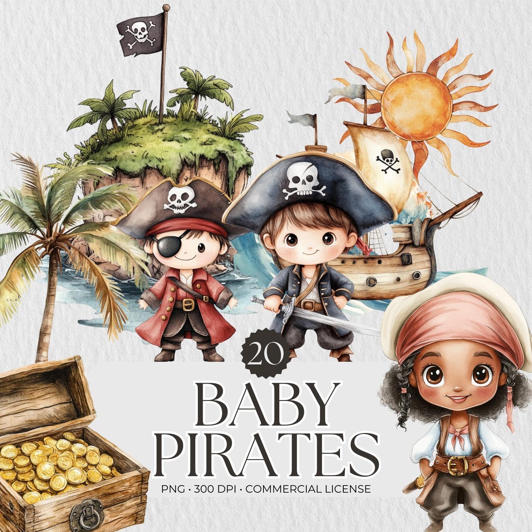 Cute Pirate Clipart | Caribian Pirate Nursery Art | Pirate Ship ...