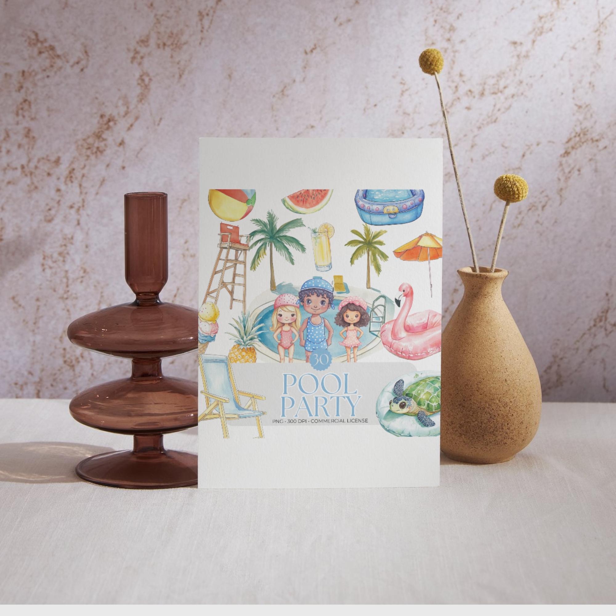 Watercolor Pool Party Clipart: Summer Nursery Art (PNG Digital Download ...