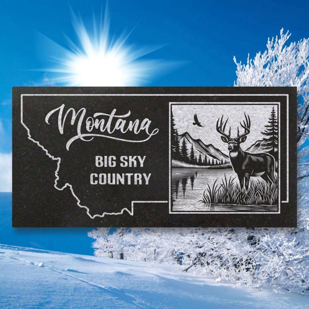 State of Montana - Laser Engraved - Black Granite Plaque - Bucky Deer 2 ...
