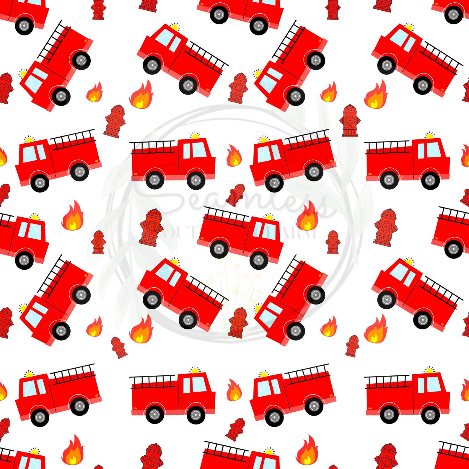 Fire Truck Seamless Pattern | Firefighter Digital Paper | Fire Hydrant ...