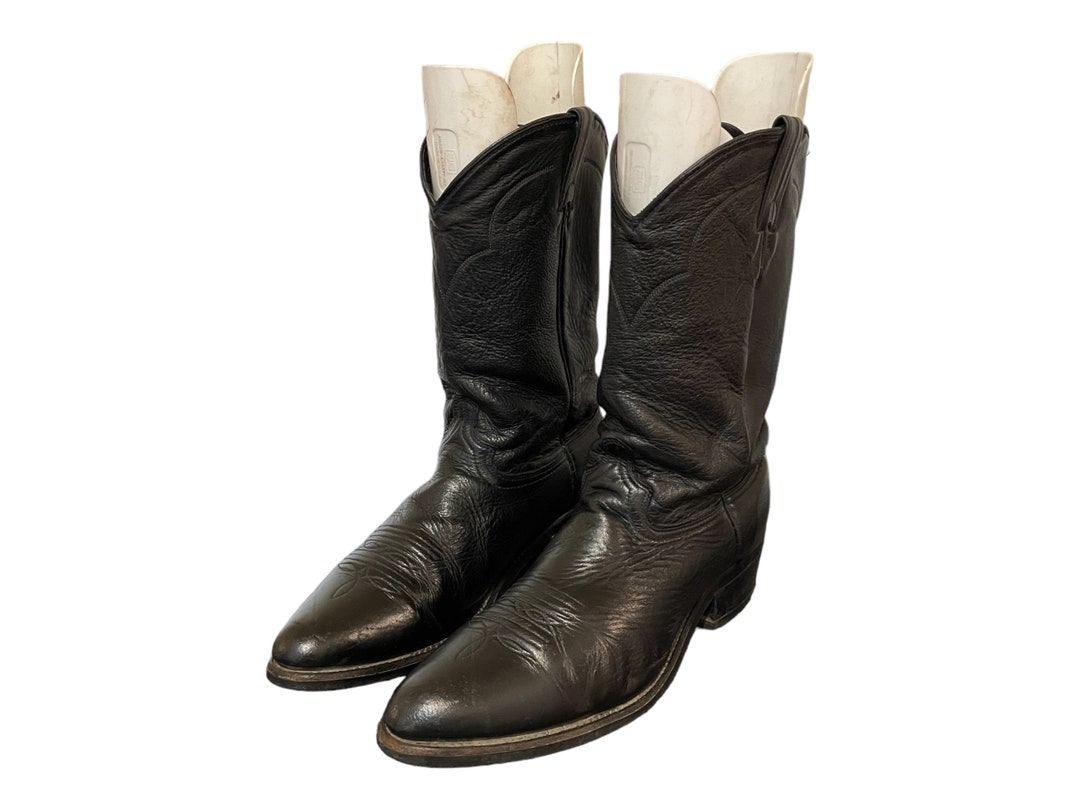 Vintage 1980s Black Leather Pull on Men Cowboy Boots-us Men Size 13. - Etsy