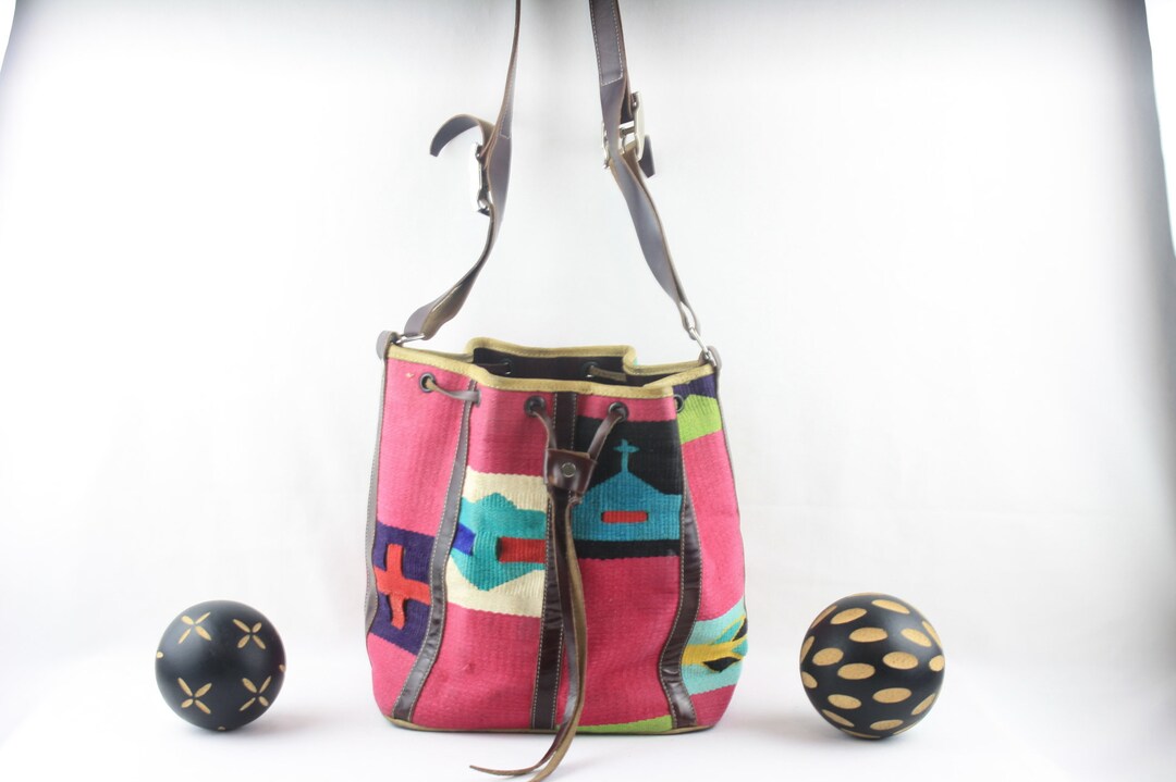 Vintage Purse. Vintage 1990s Multi Color Women Leather and Cotton ...