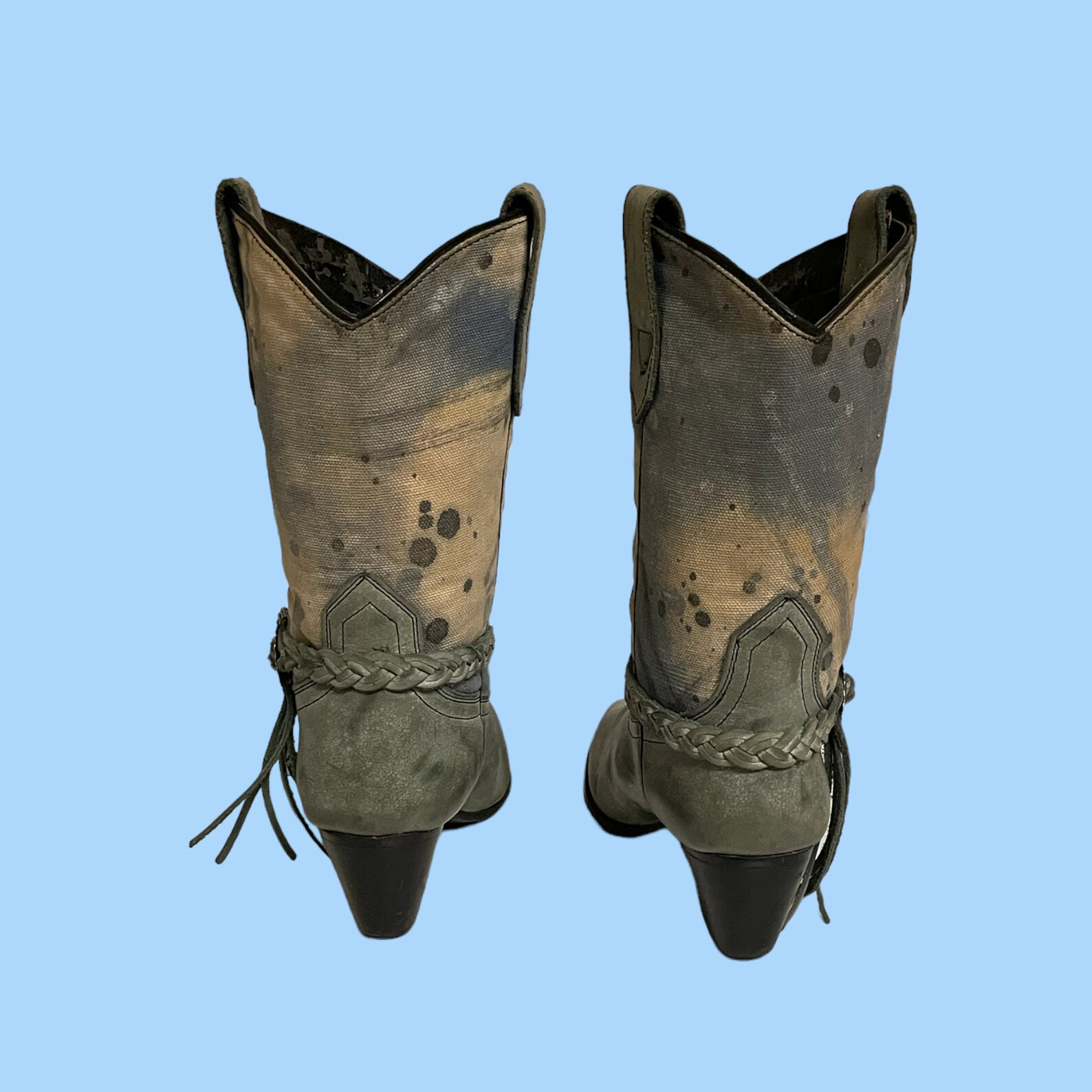 80s Vintage Boots-multi Color Boots-us Women Size 6-leather and Canvas ...