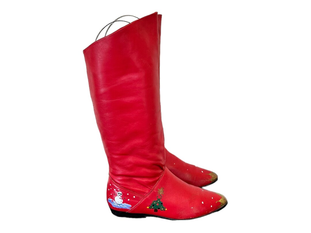 Vintage Boots-red Boots-holiday Boots-us Women Size 5.5-slouch Boots ...