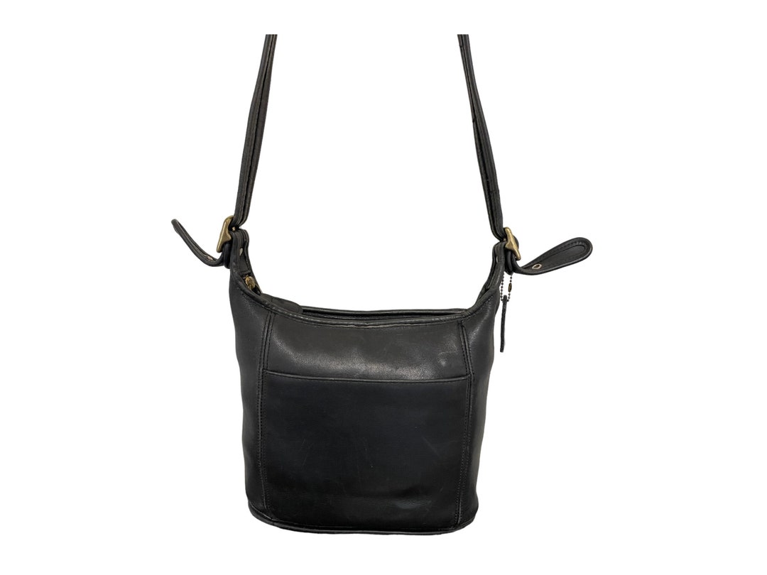 1990s Vintage Black Leather Coach Crossbody Purse-genuine Leather ...