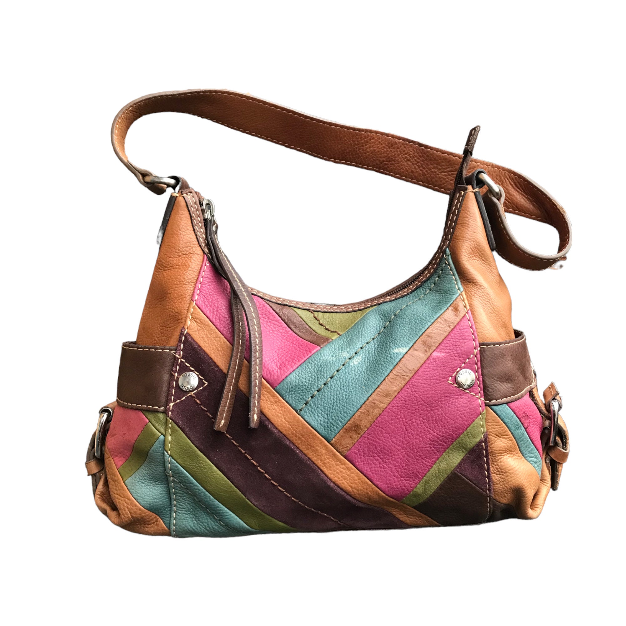 Vintage Leather Purse-fossil Shoulder Bag-multi Color Purse-leather and ...