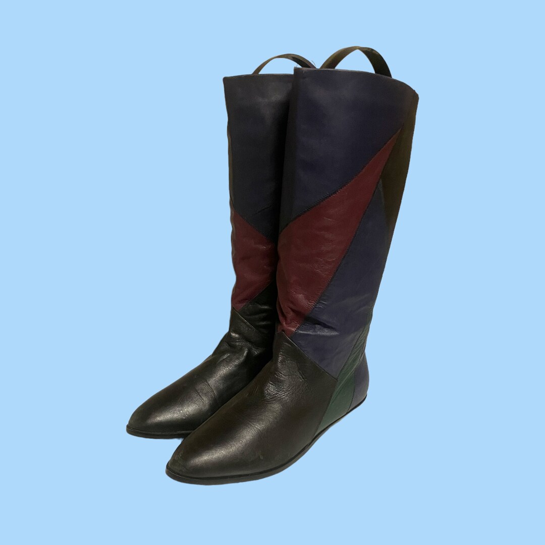 80s Multi Color Boots-vintage Boots-us Women Size 6.5-flat Slouch Boots ...