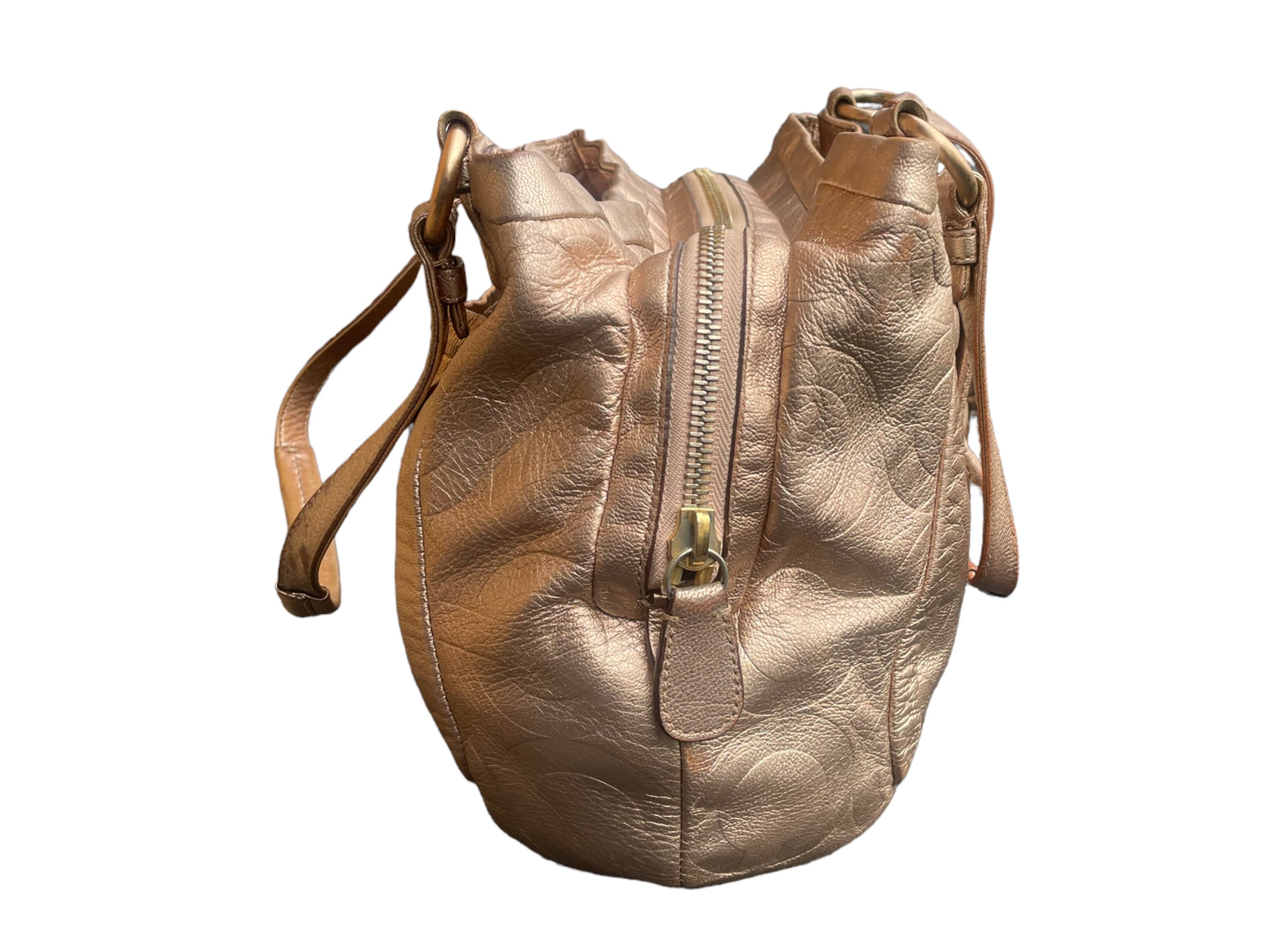 Vintage Coach-purse-metallic Gold Leather-embossed Coach Bag-top Handle ...