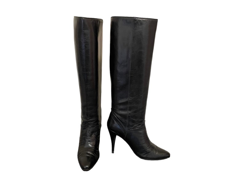 1980 Vintage Tall Black Pull on High Heel Women Boots-us Women Size 5.5 ...