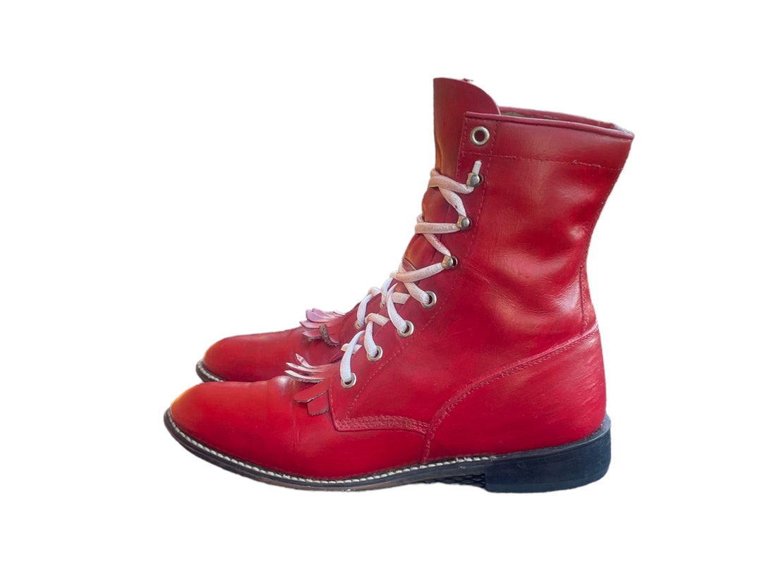 80s Vintage Boots-red Justin Boots-us Women Size 6.5-ankle Boots ...