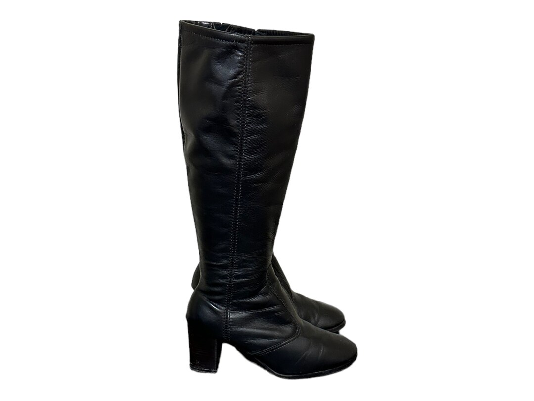 Vintage Boots-black Boots-go Go Boots-us Women Size 6.5-knee High Boots ...