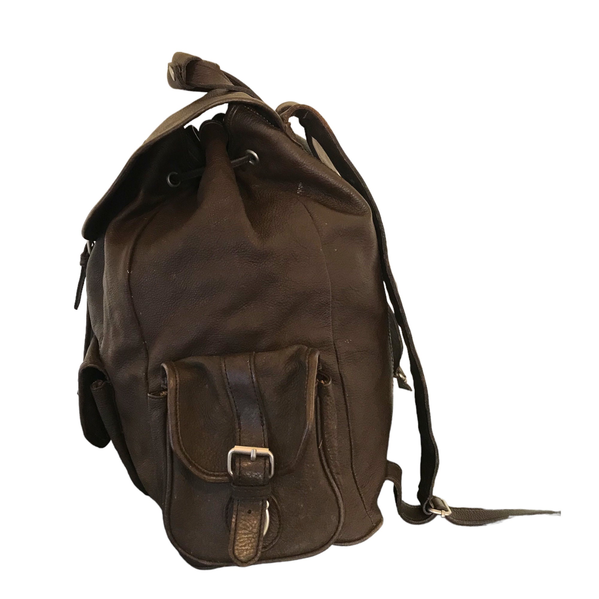 Huge Brown Backpack-genuine Leather-brown Duffle Bag-drawstring Back ...