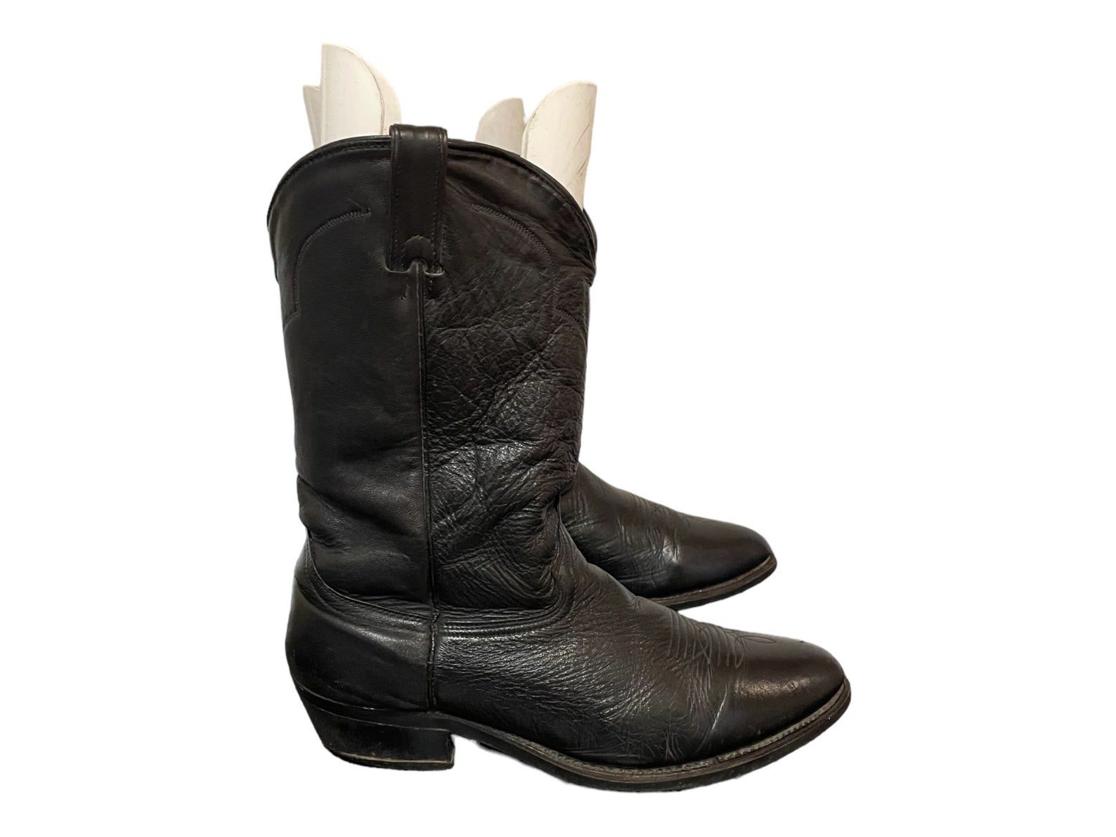 Vintage 1980s Black Leather Pull on Men Cowboy Boots-us Men Size 13. - Etsy