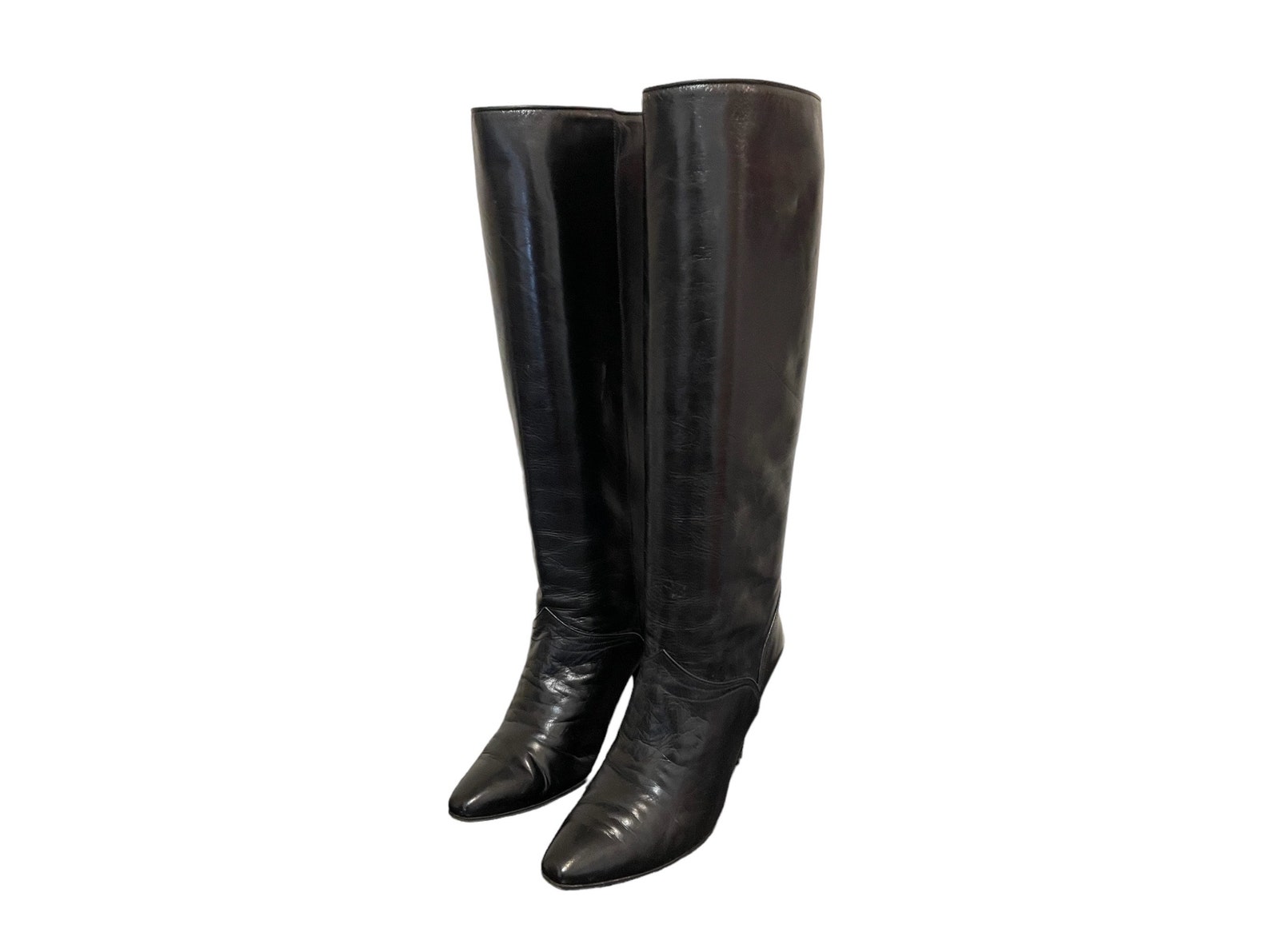 1980 Vintage Tall Black Pull on High Heel Women Boots-us Women Size 5.5 ...