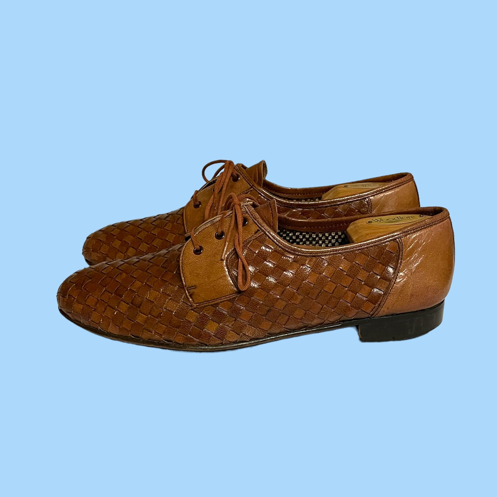 80s Vintage Brown Basket Weave Leather Shoes-us Men Size - Etsy