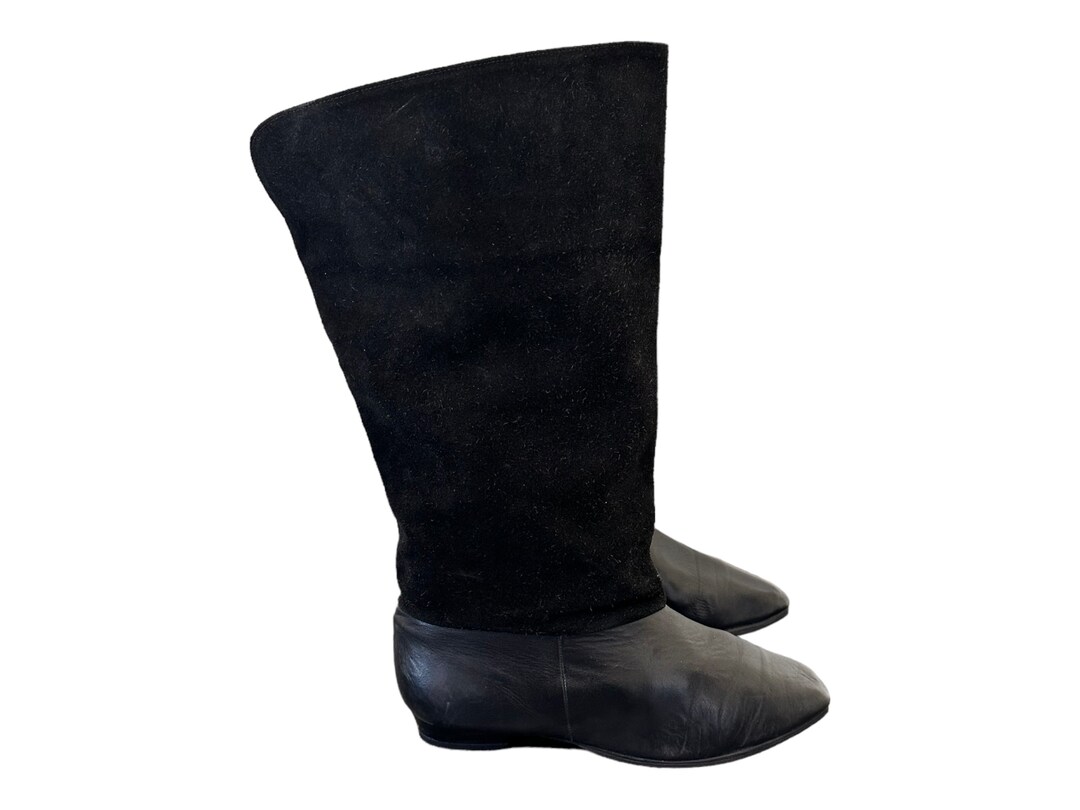 Vintage Boots-black Boots-us Women Size 9.5-1980s Fashions-slouch Boots ...