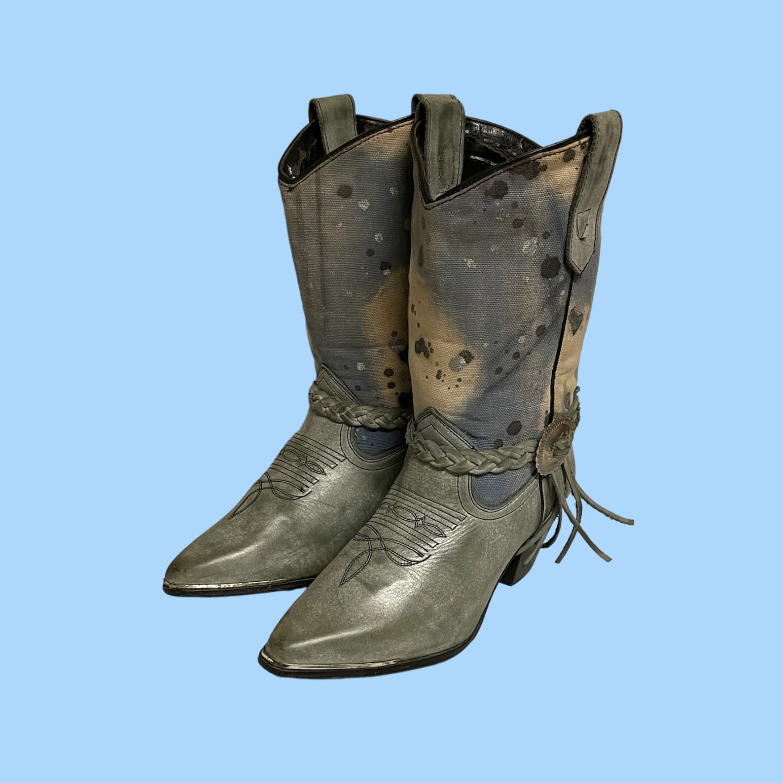 80s Vintage Boots-multi Color Boots-us Women Size 6-leather and Canvas ...